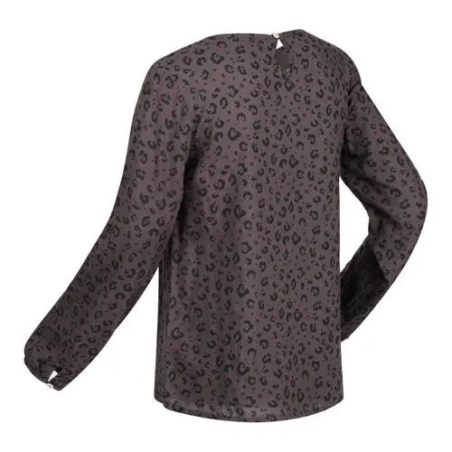 REGATTA Hadria Leopard Print Keyhole Long-sleeved Blouse