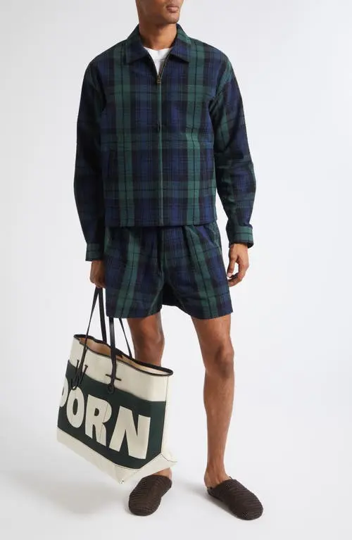 JW Anderson Plaid Cotton Seersucker Relaxed Fit Shorts - Navy/green