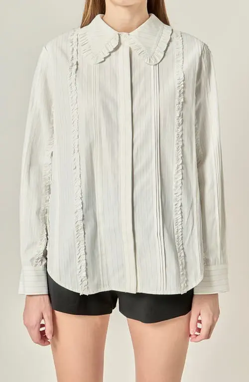 English Factory Stripe Pintuck & Ruffle Button-up Shirt