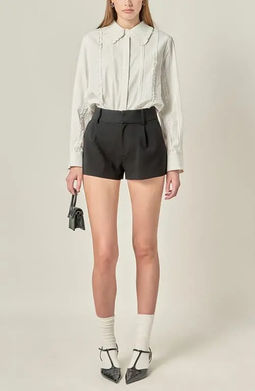 English Factory Stripe Pintuck & Ruffle Button-up Shirt