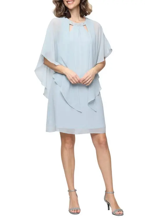 SL FASHIONS Embellished Crewneck Cape Dress - Aloe