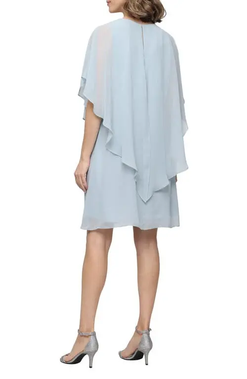 SL FASHIONS Embellished Crewneck Cape Dress - Aloe