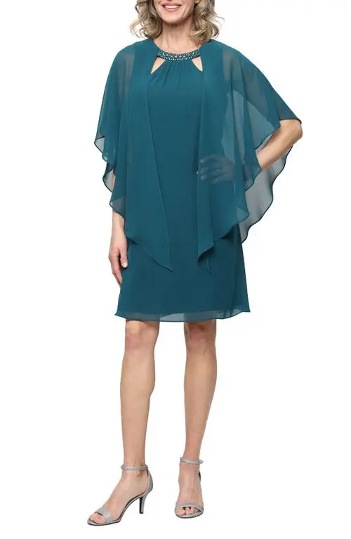 SL FASHIONS Embellished Crewneck Cape Dress - Mallard
