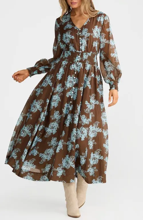 TALISMAN THE LABEL Halcyon Floral Print Long Sleeve Maxi Dress