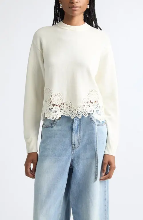 Zimmermann Valiant Lacy Trim Merino Wool Sweater - Cream