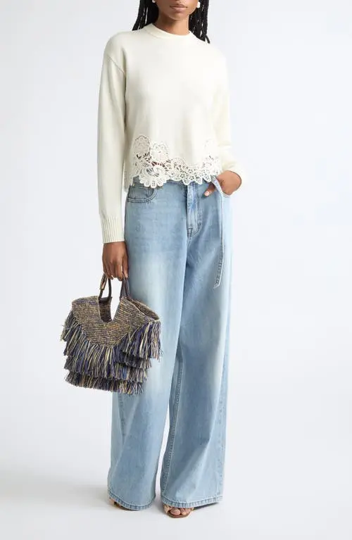 Zimmermann Valiant Lacy Trim Merino Wool Sweater - Cream