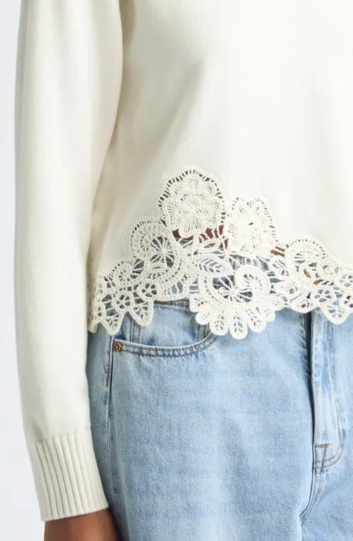 Zimmermann Valiant Lacy Trim Merino Wool Sweater - Cream