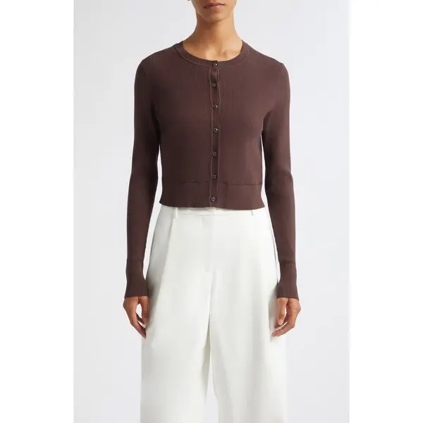 TOCCIN Zoe Cropped Ribbed Cardigan - Espresso