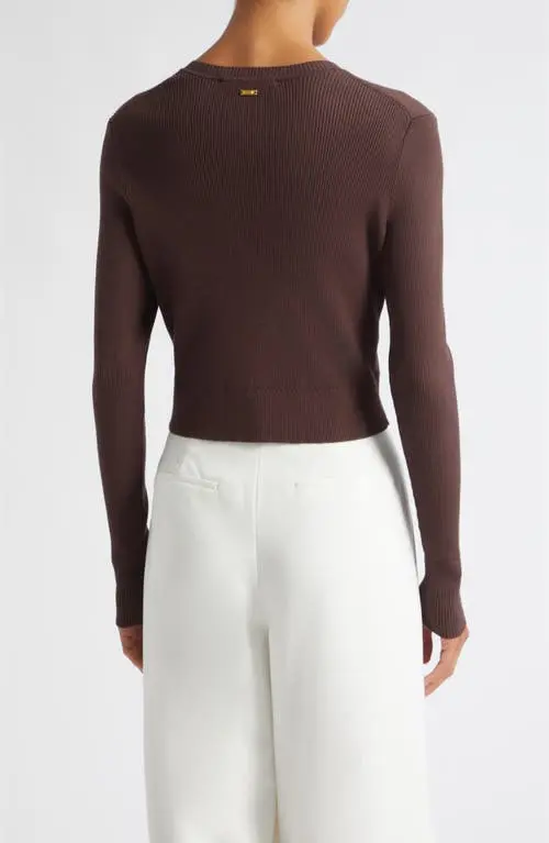 TOCCIN Zoe Cropped Ribbed Cardigan - Espresso