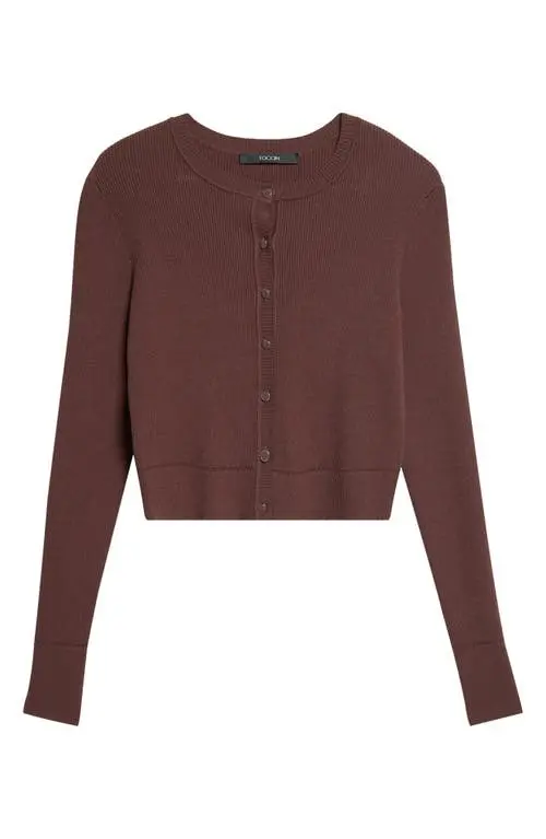 TOCCIN Zoe Cropped Ribbed Cardigan - Espresso