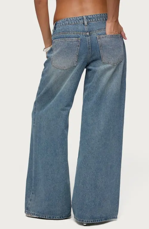 EDIKTED Rhinestone Low Rise Wide Leg Jeans