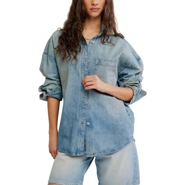 Free People Rally Cocoon Cotton Shirt - Denim Blue