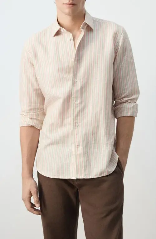 Mango Stripe Linen Blend Button-up Shirt - Orange