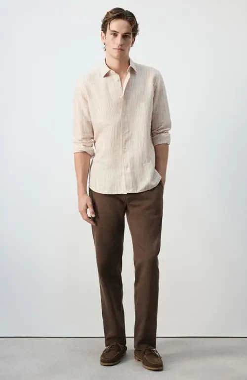 Mango Stripe Linen Blend Button-up Shirt - Orange
