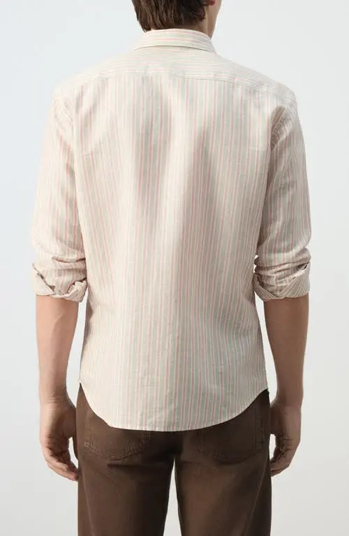 Mango Stripe Linen Blend Button-up Shirt - Orange