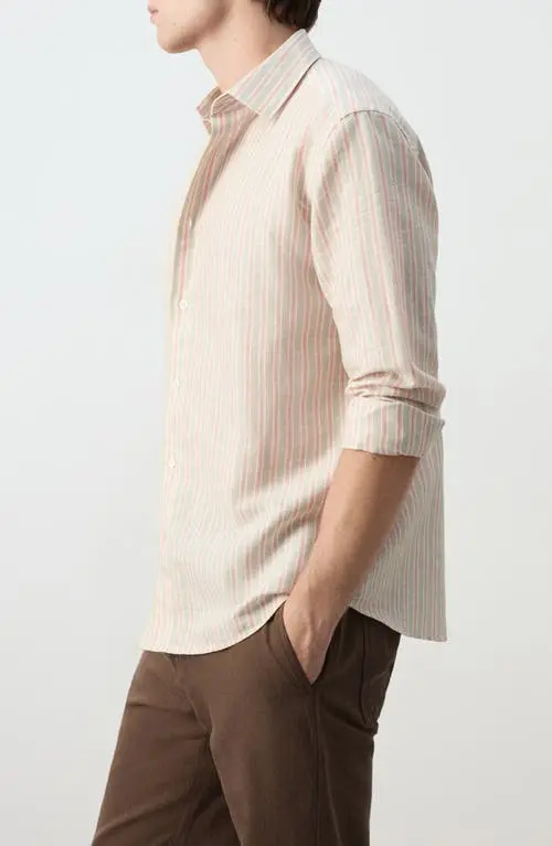Mango Stripe Linen Blend Button-up Shirt - Orange
