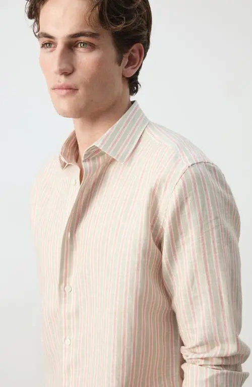 Mango Stripe Linen Blend Button-up Shirt - Orange