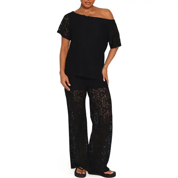 PETAL & PUP Tucker Lace Top And Pants Set - Black