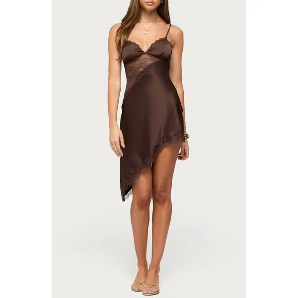 EDIKTED Kit Asymmetric Lace Inset Slipdress