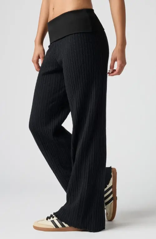 FLORENCE BY MILLS Mini Cable Stitch Foldover Sweater Pants - Black