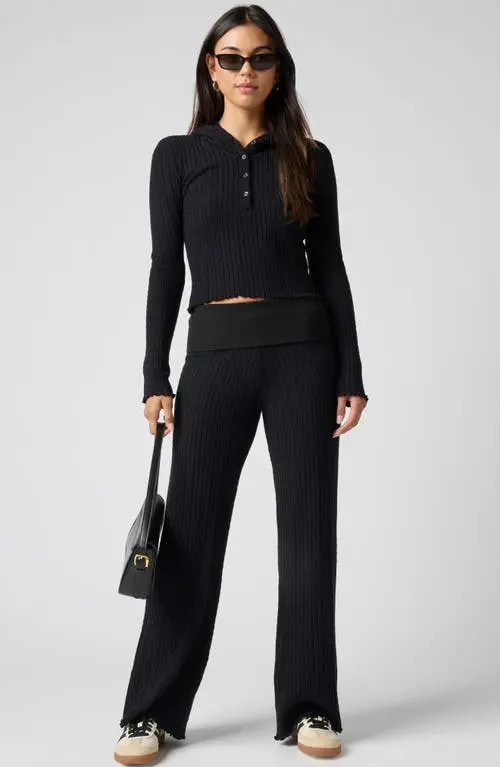 FLORENCE BY MILLS Mini Cable Stitch Foldover Sweater Pants - Black