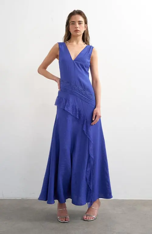 Topshop Lace Insert Maxi Dress - Mblue