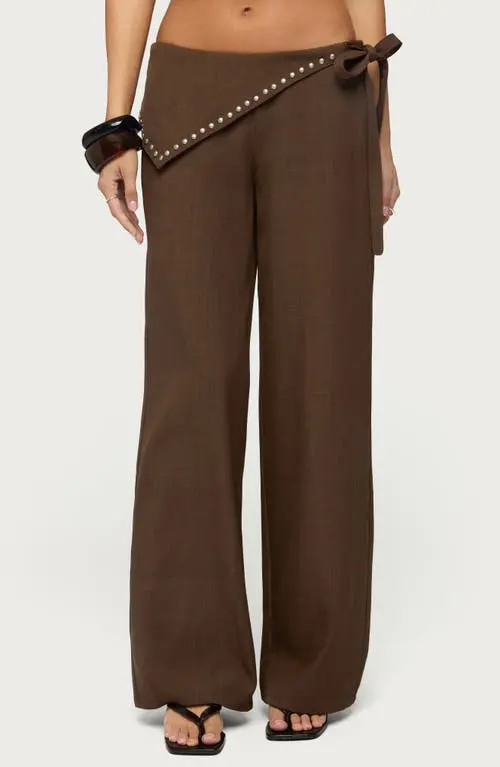 EDIKTED Studded Foldover Low Rise Wide Leg Pants
