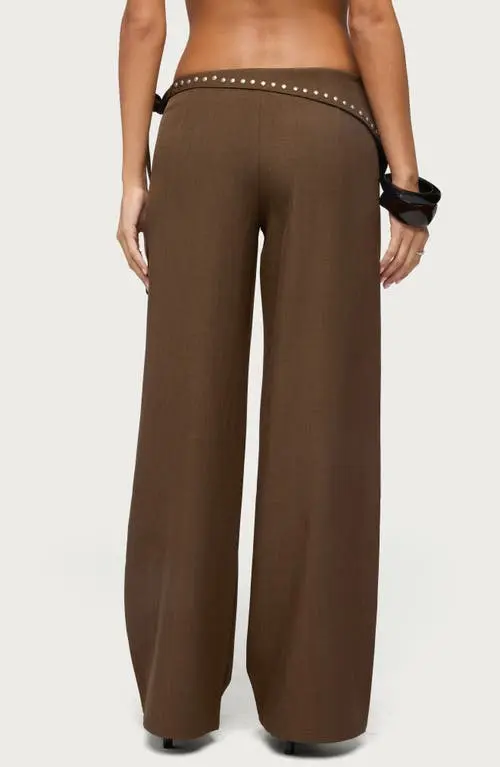 EDIKTED Studded Foldover Low Rise Wide Leg Pants