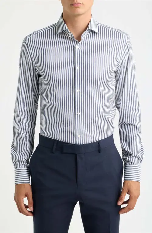 BOSS Hank Slim Fit Striped Dress Shirt - Dark Blue