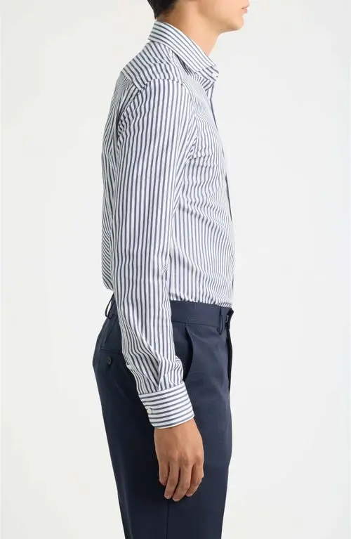 BOSS Hank Slim Fit Striped Dress Shirt - Dark Blue