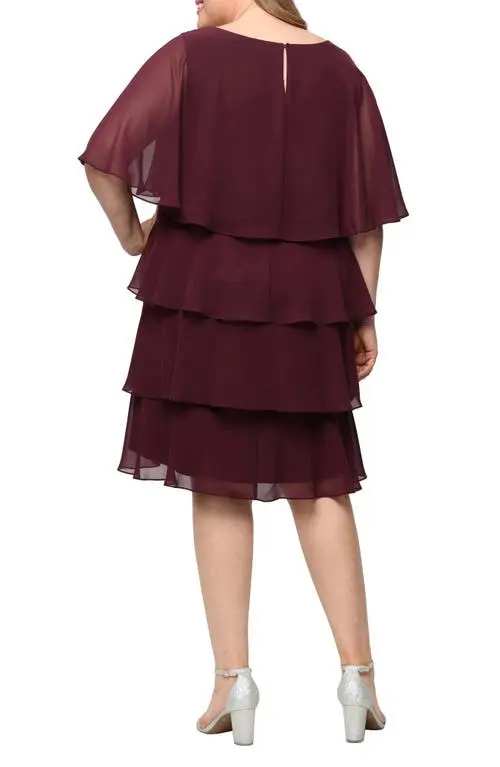 SL FASHIONS Cape Overlay Beaded Cocktail Dress - Fig