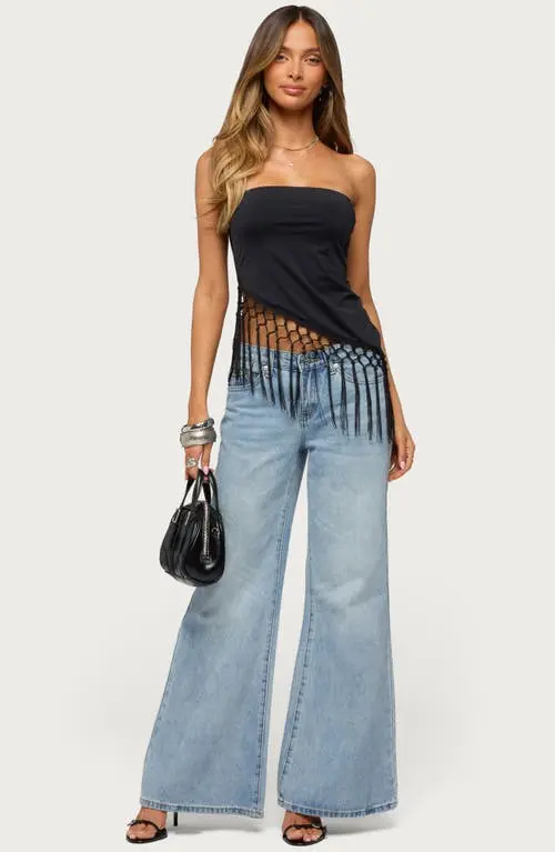 EDIKTED Asymmetric Fringe Strapless Top