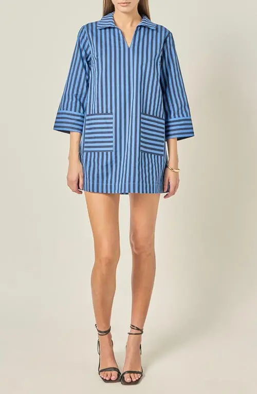 English Factory Striped Kaftan Collar Minidress