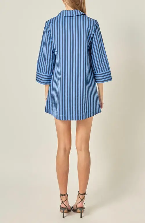 English Factory Striped Kaftan Collar Minidress