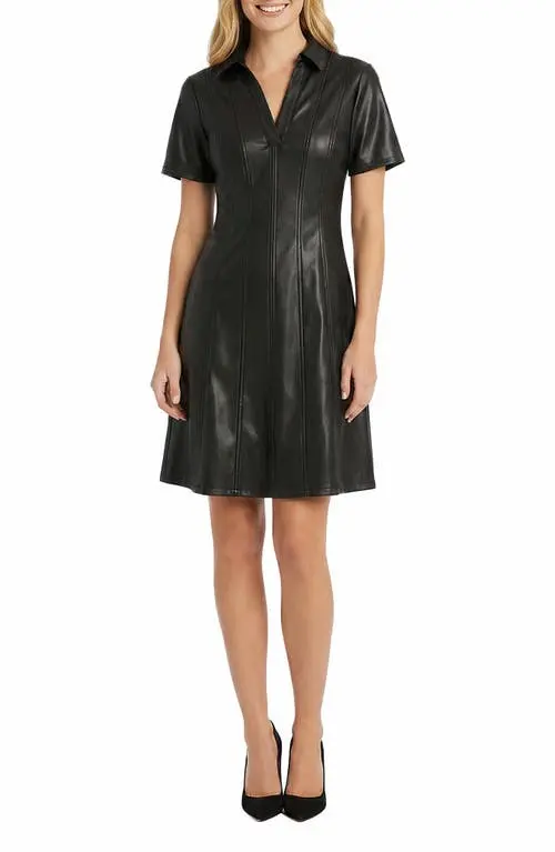 Maggy London Faux Leather Fit & Flare Dress - Black