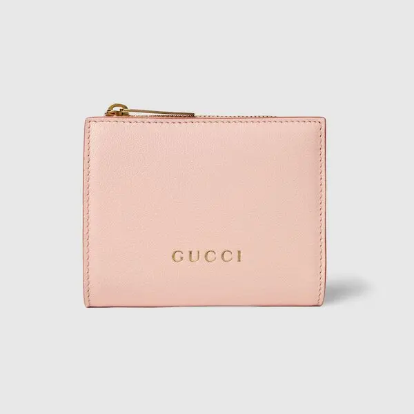 Gucci Small Wallet With Lettering Leather - Pink