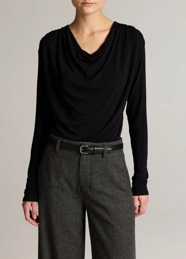 Vince Jersey Draped Cowl-neck Long-sleeve Top - Black