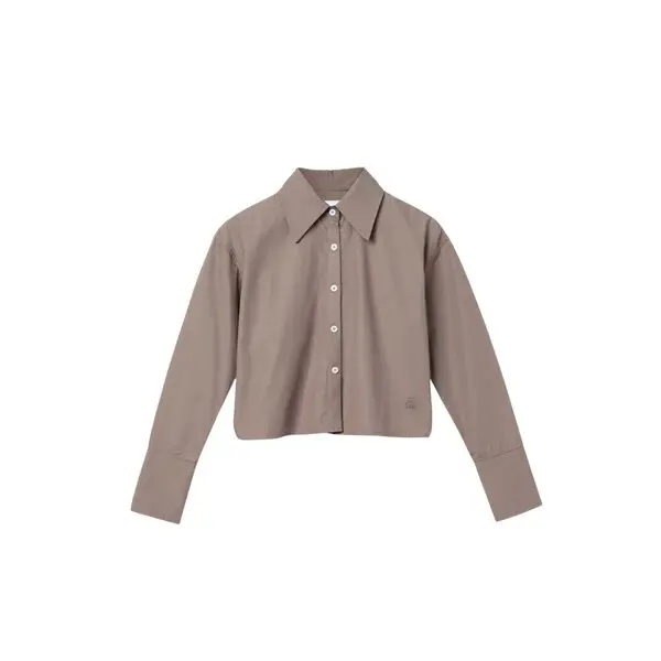 DĀL THE LABEL Cropped Cotton Button Down Shirt Khaki