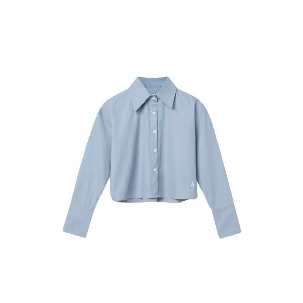 DĀL THE LABEL Cropped Cotton Button Down Shirt Gray
