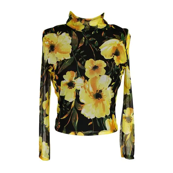 JENNAFER GRACE Floral Print Mock Neck Long Sleeve Top