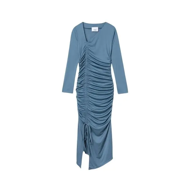 DĀL THE LABEL Ruched Asymmetric Midi Dress Gray