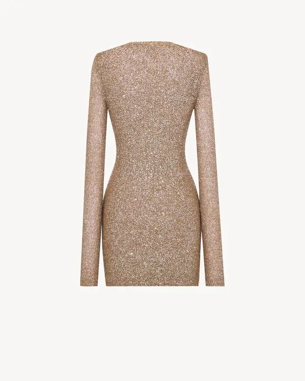 Saint Laurent Sequin Mini Dress In Knit