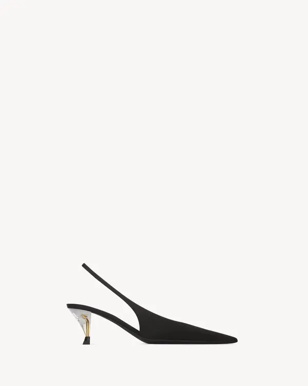 Saint Laurent Fanny Slingback Pumps In Satin Crepe With Plexiglas Kitten Heel - Black