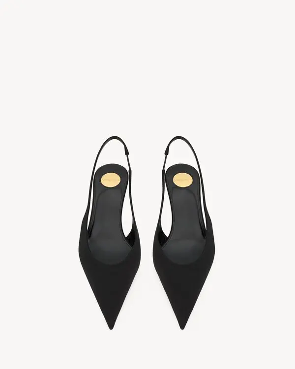 Saint Laurent Fanny Slingback Pumps In Satin Crepe With Plexiglas Kitten Heel - Black