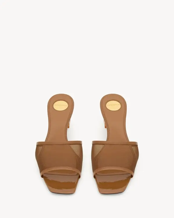 Saint Laurent Sip Mule Sandals In Mesh And Patent Leather