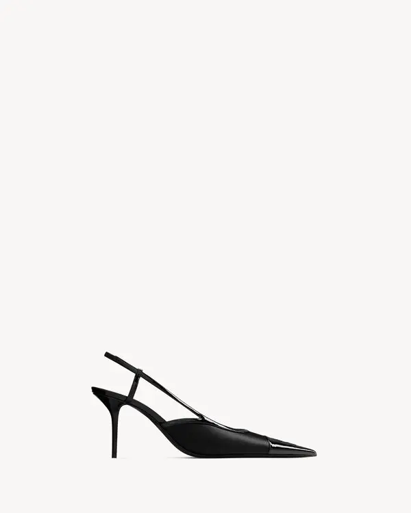 Saint Laurent Renée Slingback Pumps In Satin Crepe And Patent Leather