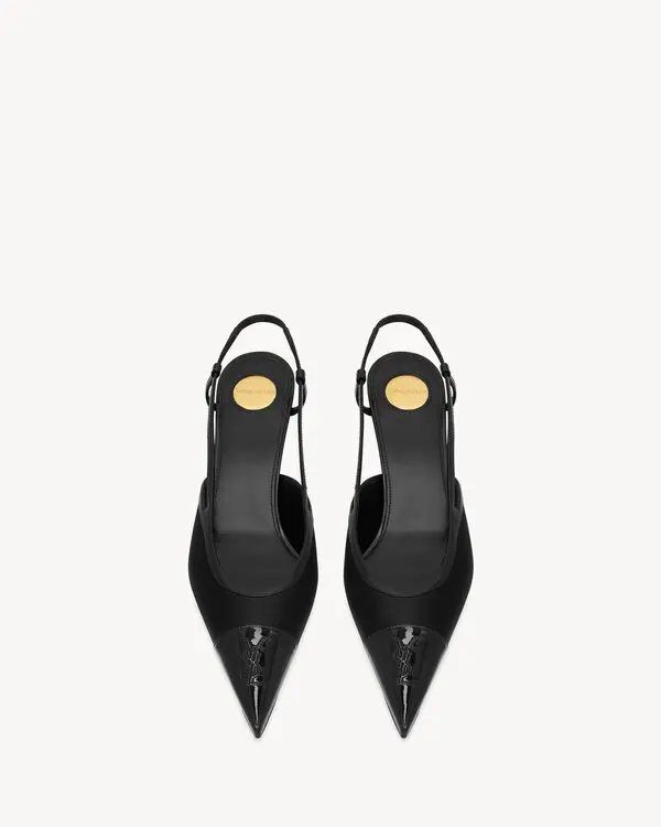 Saint Laurent Renée Slingback Pumps In Satin Crepe And Patent Leather