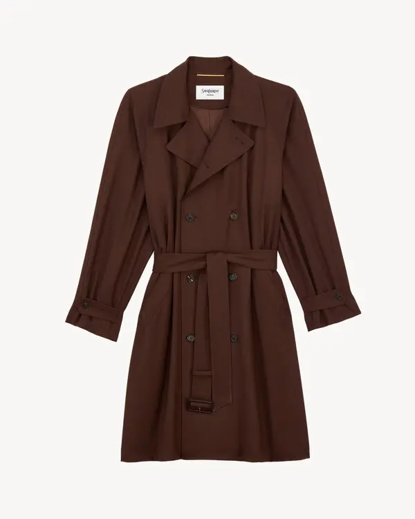 Saint Laurent Trench Coat In Wool Gabardine