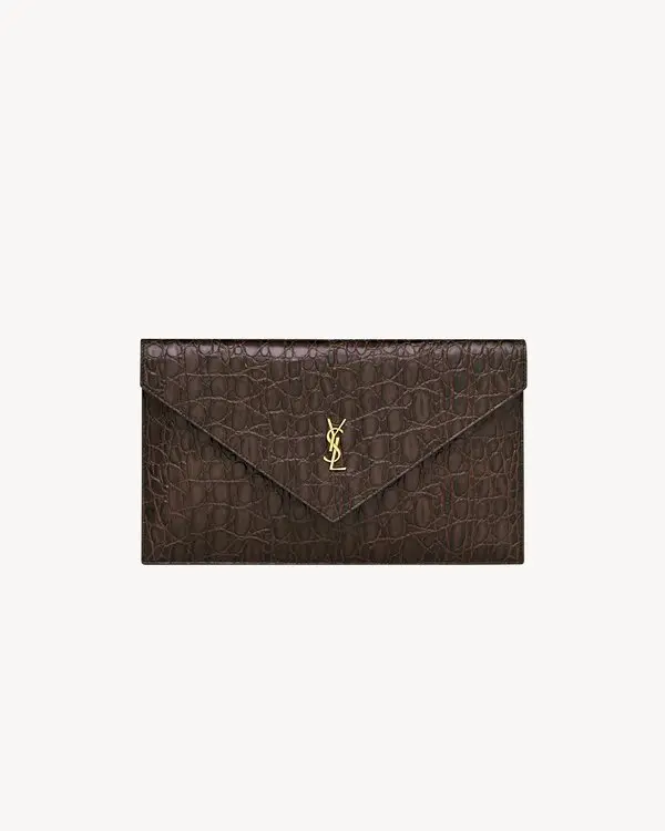 Saint Laurent Pouch In Crocodile-embossed Leather