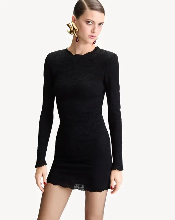 Saint Laurent Floral Mesh Knit Mini Dress